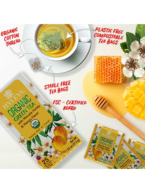ORGANIC GREEN TEA WITH MANUKA HONEY & MANGO FLAVOR – 25 INDIVIDUALLY ...